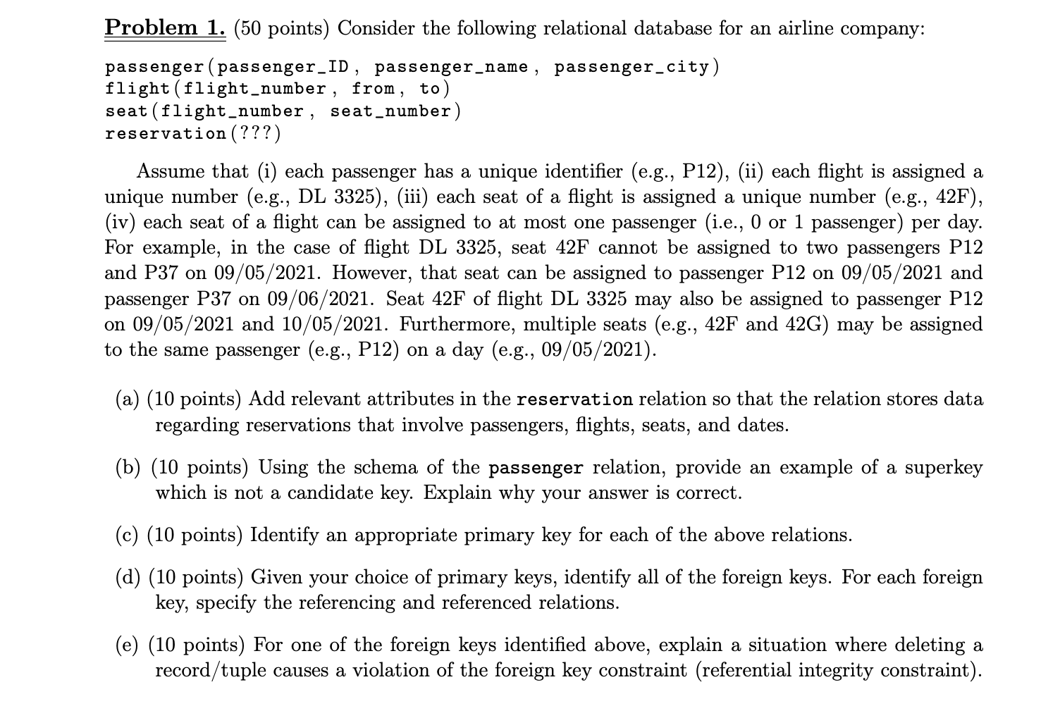 Solved Problem 1. (50 points) Consider the following | Chegg.com