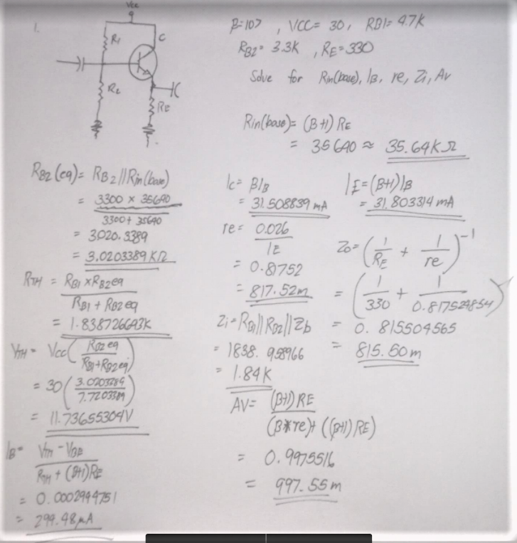 Solved ovec 2 V Be=0.70 TE B=100 VCC=12 RBI=30k RB2 = SK RC= | Chegg.com