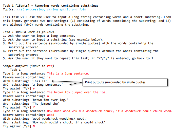 Solved Task 1 [15pnts] - Removing words containing | Chegg.com