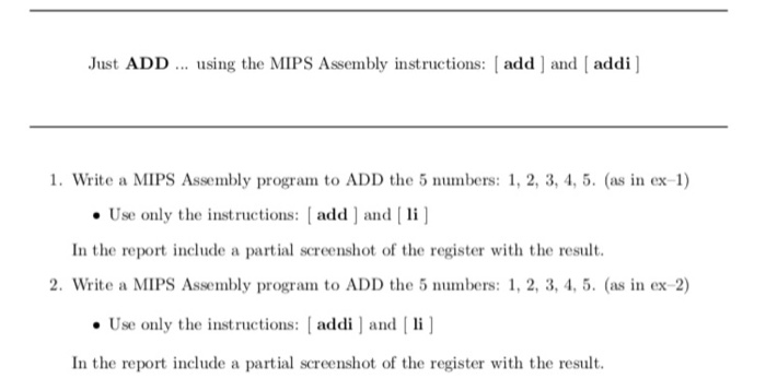 Solved Just ADD using the MIPS Assembly instructions: add | Chegg.com
