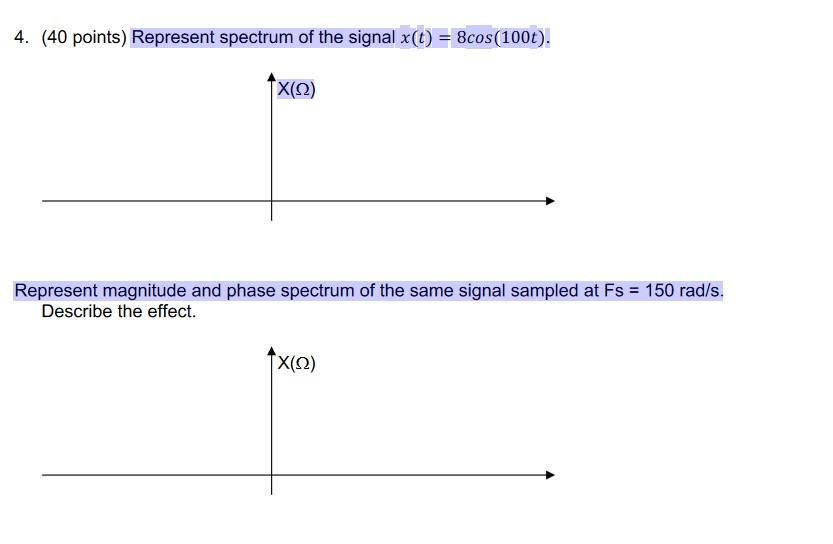 Solved 4. (40 points) Represent spectrum of the signal | Chegg.com