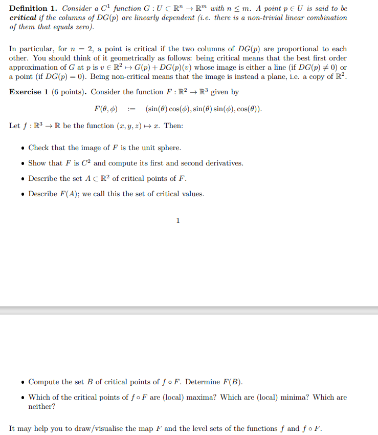 Solved Definition 1. Consider a C1 function G:U⊂Rn→Rm with | Chegg.com