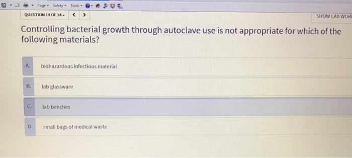 Solved QUESTION 14F 14 SHOW LAB WOR Controlling bacterial | Chegg.com
