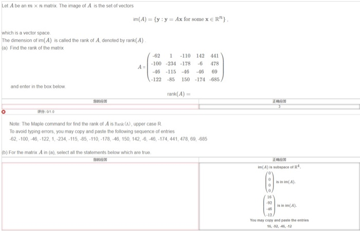 Let A be an m × n matrix The image of A is the set of | Chegg.com
