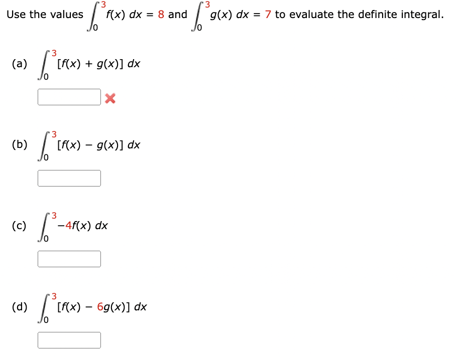 Solved Use the values ∫03f(x)dx=8 and ∫03g(x)dx=7 to | Chegg.com