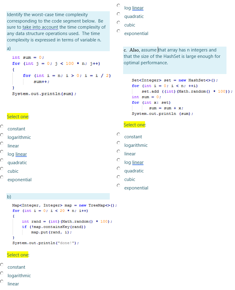 Solved log linear quadratic cubic exponential Identify the | Chegg.com
