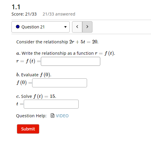 Solved Consider the relationship 2r+5t=20. a. Write the | Chegg.com
