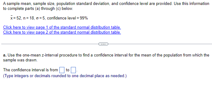 Solved A sample mean, sample size, population standard | Chegg.com