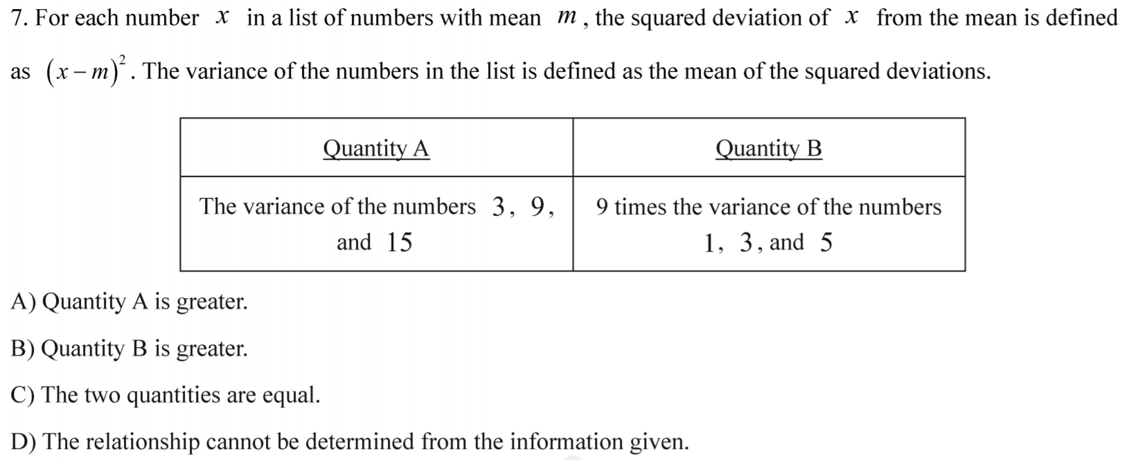 Solved 7. For each number x in a list of numbers with mean m | Chegg.com