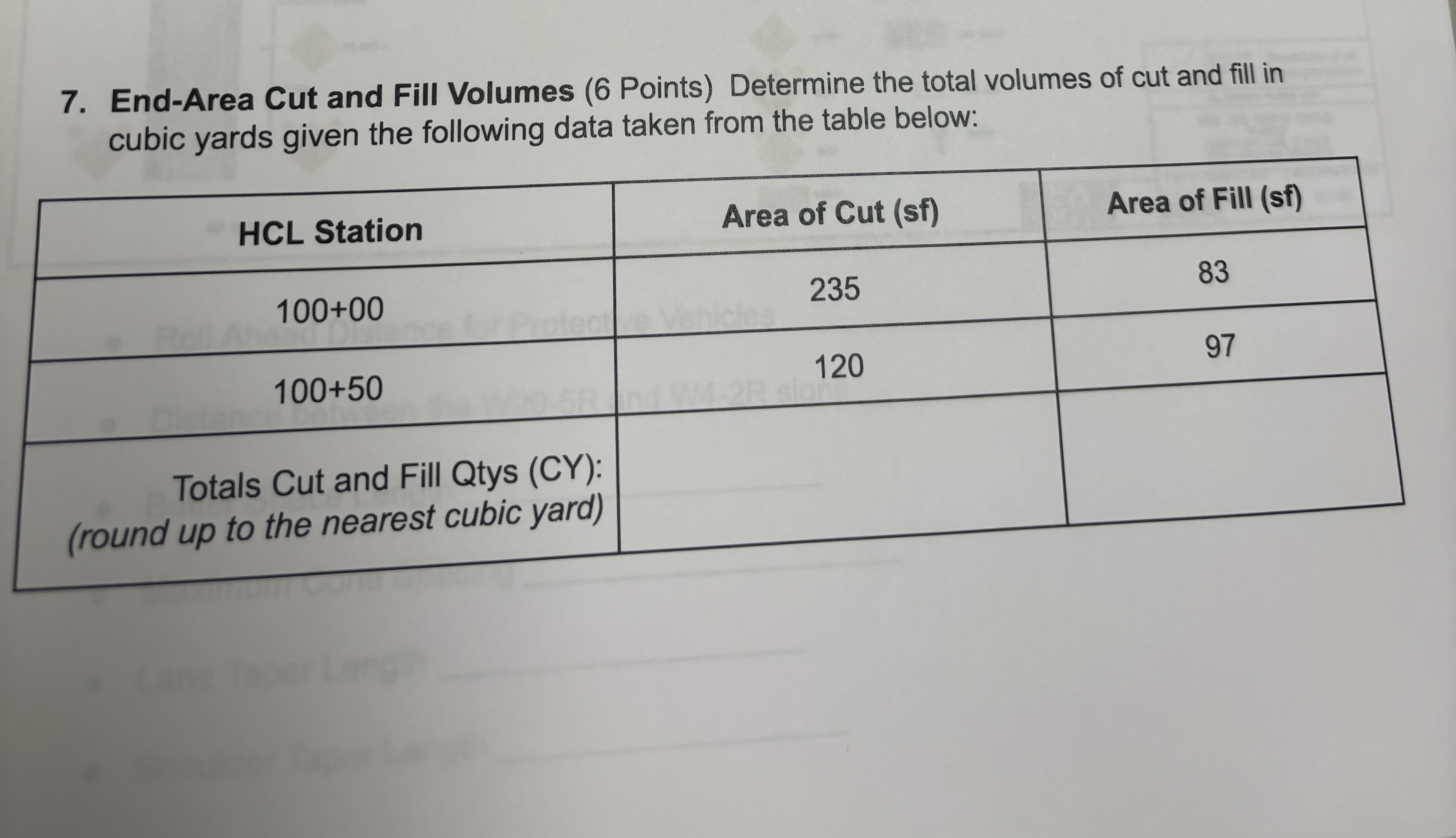 Solved 7. End-Area Cut and Fill Volumes (6 Points) Determine | Chegg.com