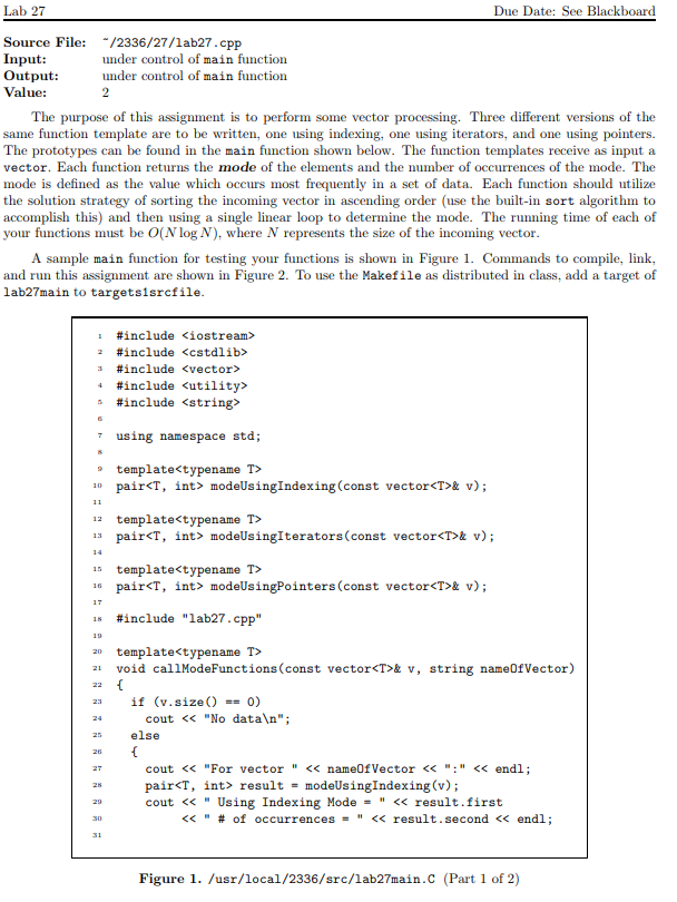 Solved Lab 27 Due Date: See Blackboard /2336/27/1ab27.cpp | Chegg.com