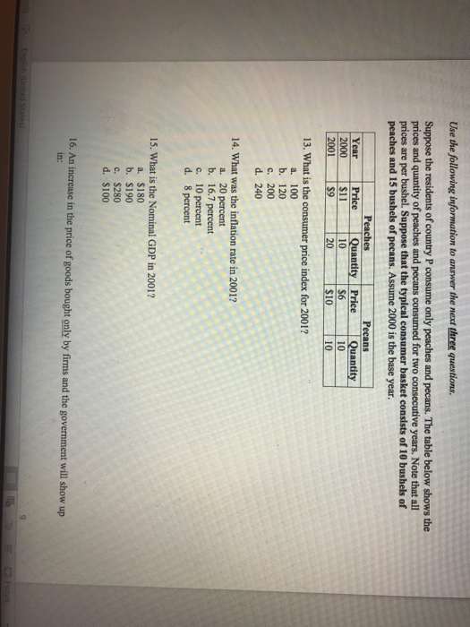 Solved Use the following information to answer the next | Chegg.com