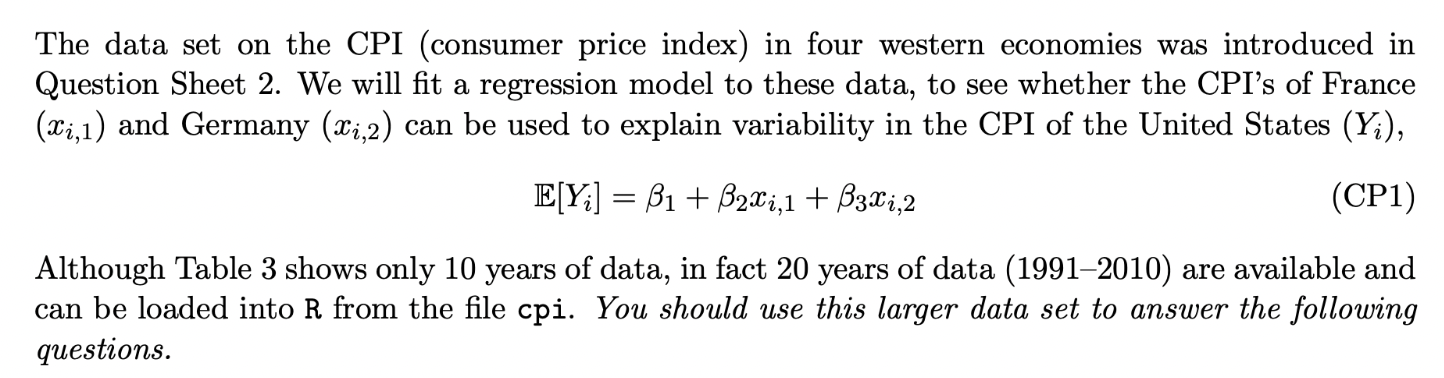 Solved The data set on the CPI (consumer price index) in | Chegg.com