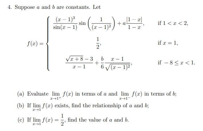 Solved 4. Suppose a and b are constants. Let | Chegg.com