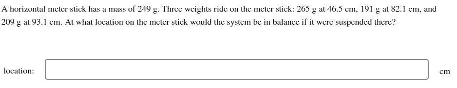 Solved A horizontal meter stick has a mass of 249 g. Three | Chegg.com