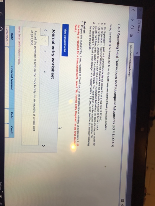 Solved Week 5 E4 3 Recording Initial Transactions and | Chegg.com