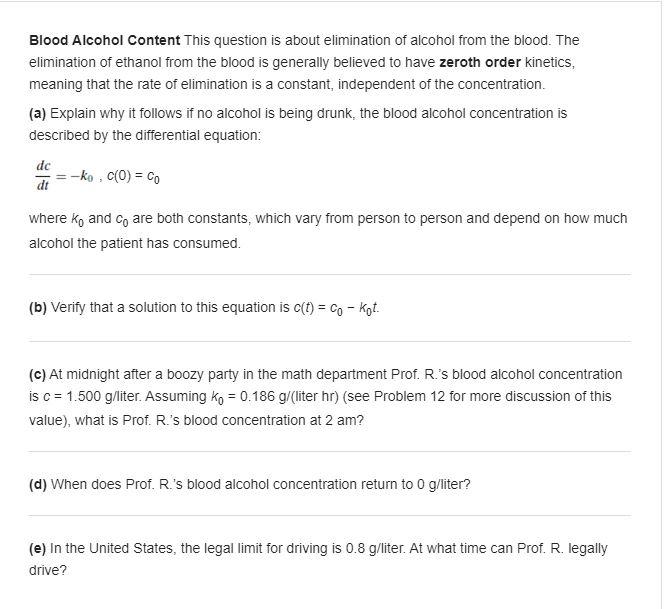 Solved Blood Alcohol Content This question is about | Chegg.com
