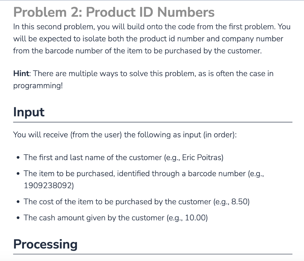 Solved Problem 2: Product ID Numbers In this second problem, | Chegg.com