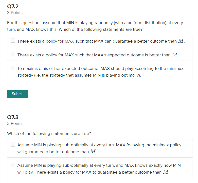 Q7 Suboptimal Strategies 9 Points Q7.1 3 Points | Chegg.com