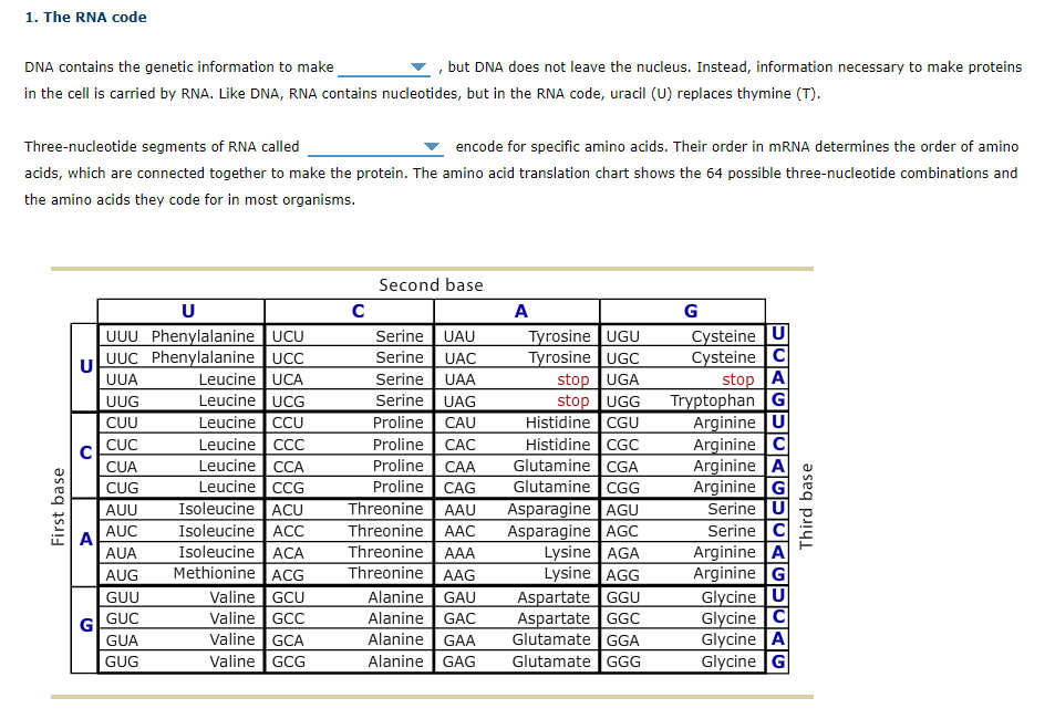 Solved 1. The RNA code DNA contains the genetic information | Chegg.com