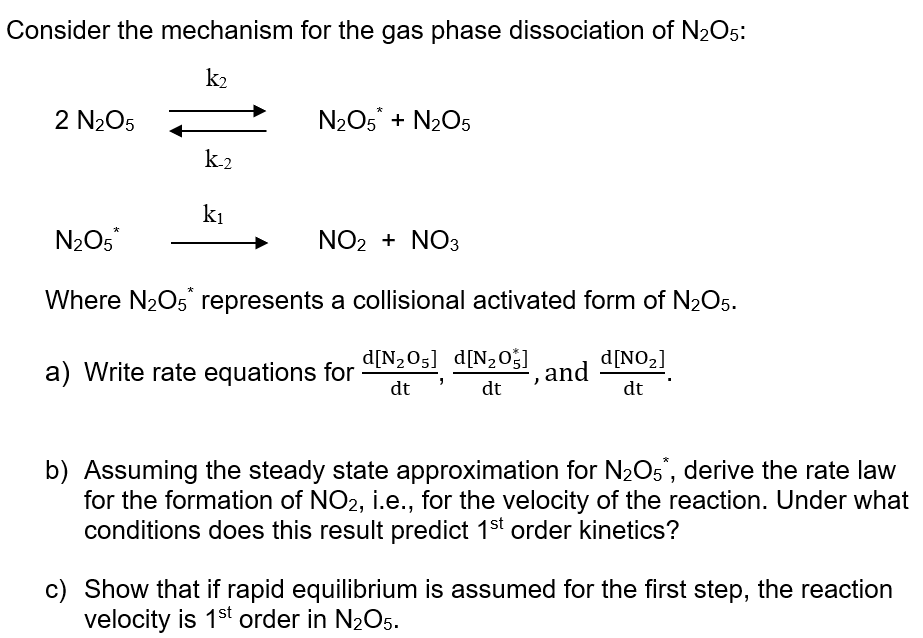 Solved Consider the mechanism for the gas phase dissociation | Chegg.com