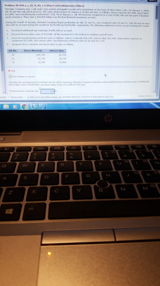 Solved Problem 20-01A a, ,d1, t, d2, e h (Part Level | Chegg.com