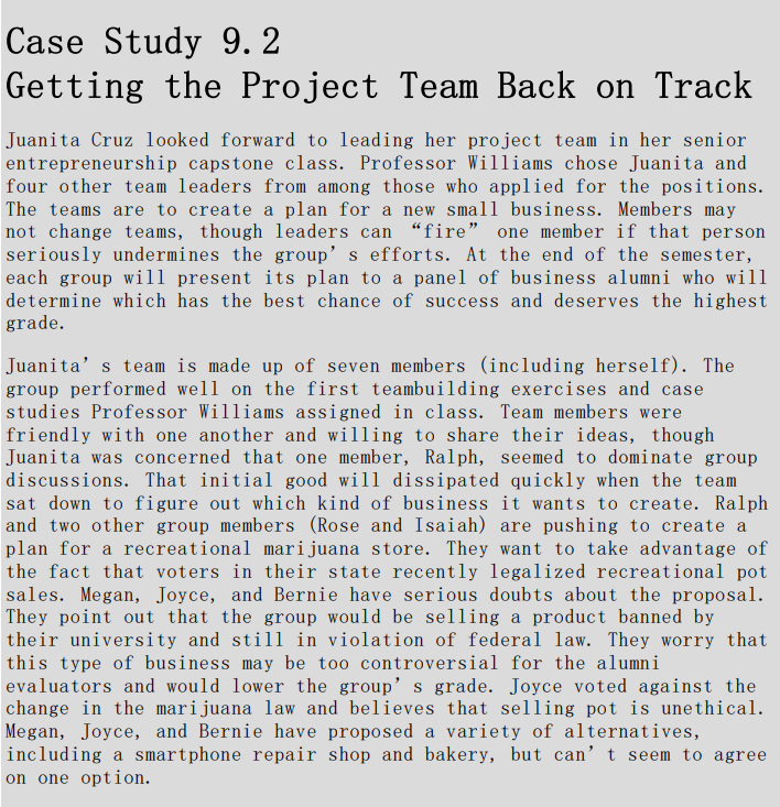 Solved Case Study 9.2 Getting the Project Team Back on Track | Chegg.com