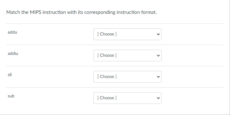Solved Match the MIPS instruction with its corresponding | Chegg.com