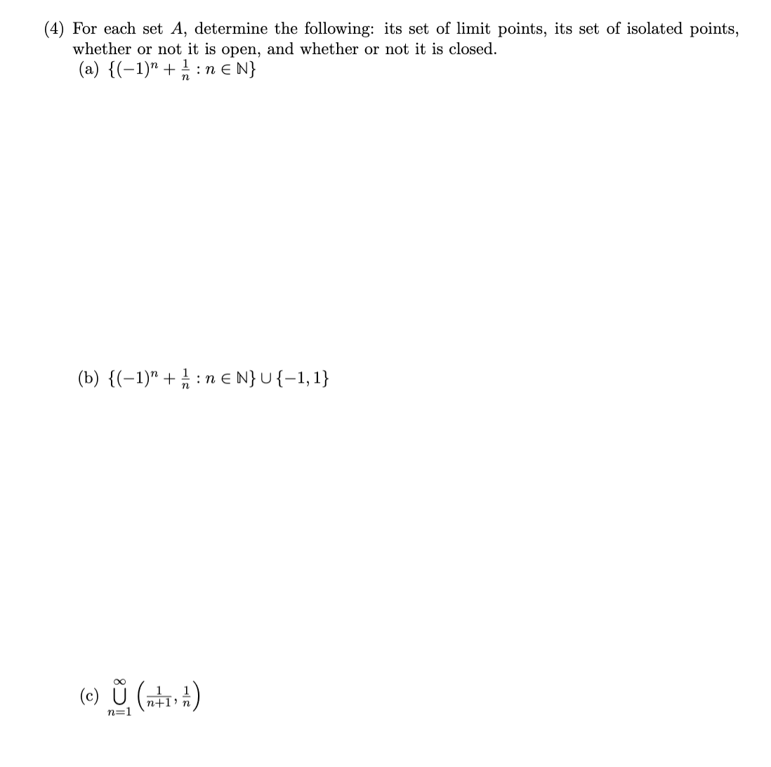 Solved For each set A, determine the following: its set of | Chegg.com