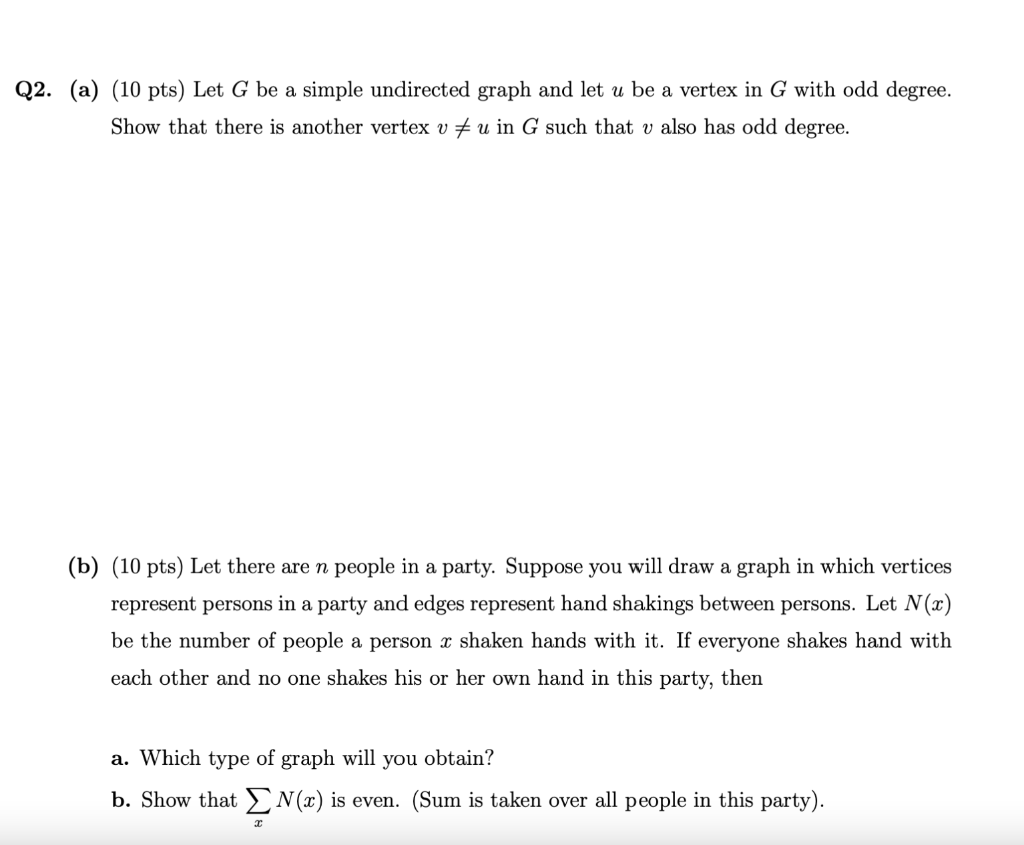 Solved Q2. (a) (10 pts) Let G be a simple undirected graph | Chegg.com