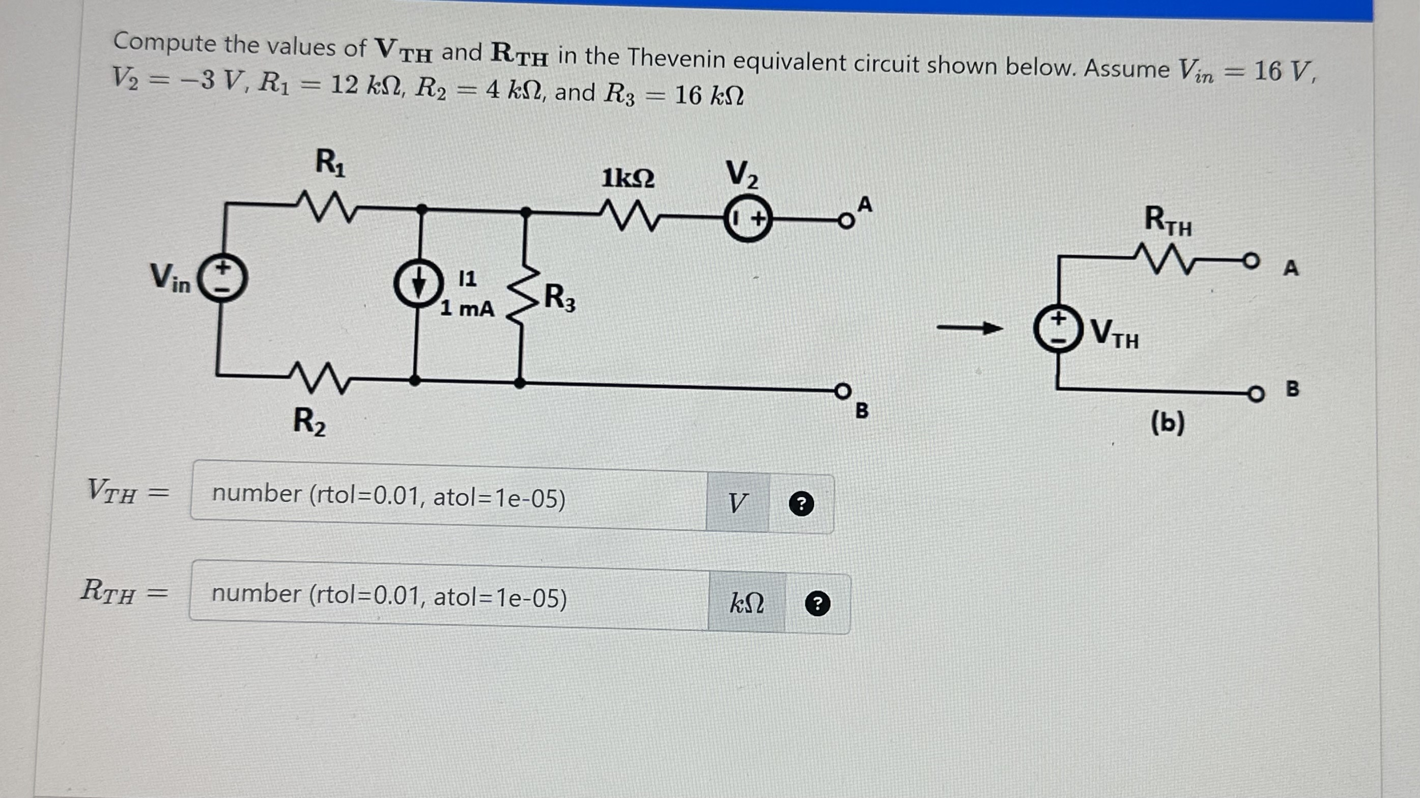 Solved Compute the values of VTH and RTH in the Thevenin | Chegg.com
