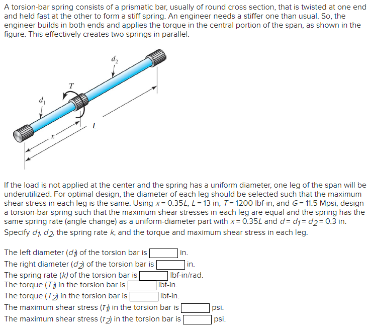 Solved A torsion-bar spring consists of a prismatic bar, | Chegg.com