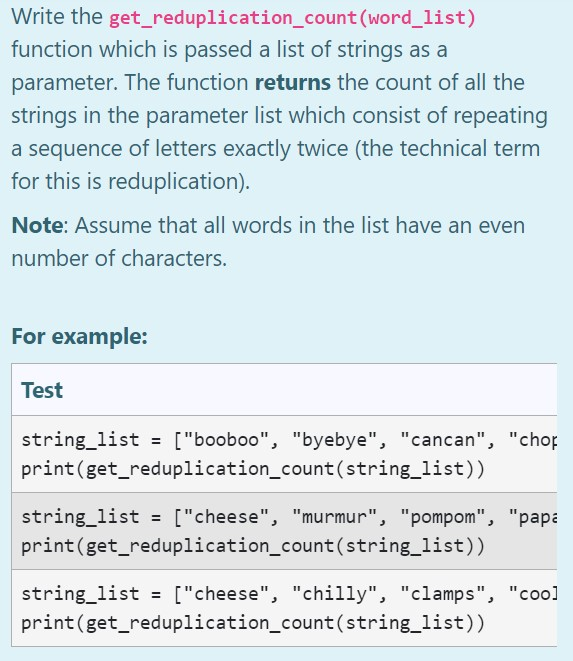 Solved Write the get_reduplication_count(word_list) function | Chegg.com