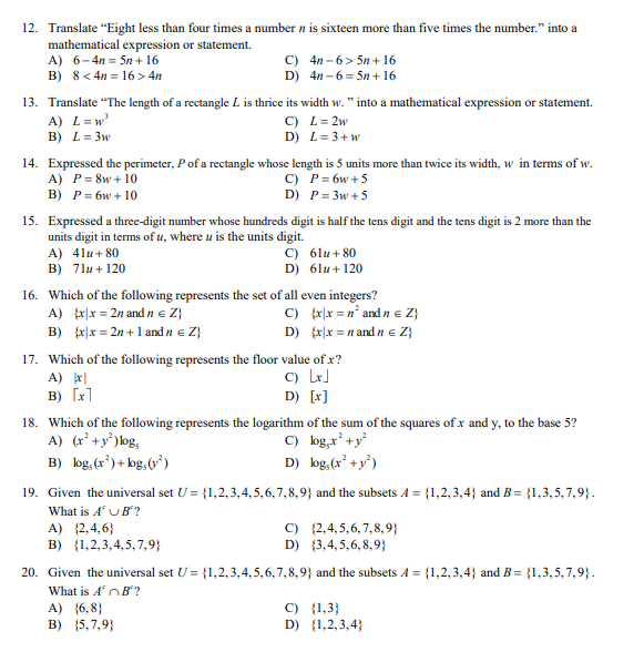 Solved 12. Translate "Eight less than four times a number n | Chegg.com