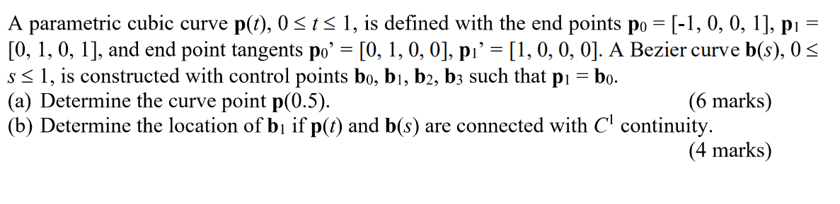 A parametric cubic curve p(t), 0 | Chegg.com