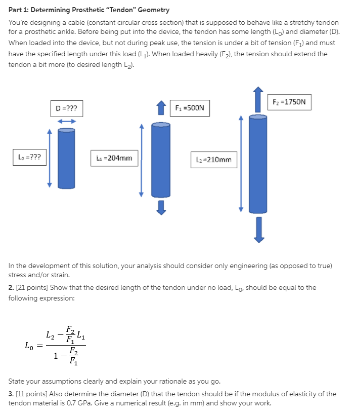 Part 1: Determining Prosthetic “Tendon" Geometry | Chegg.com