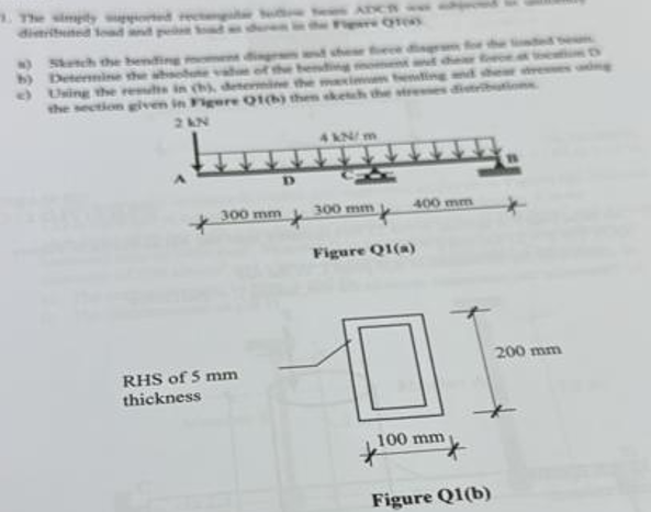 Solved a) ﻿sketch the bending moment diagram and shear force | Chegg.com
