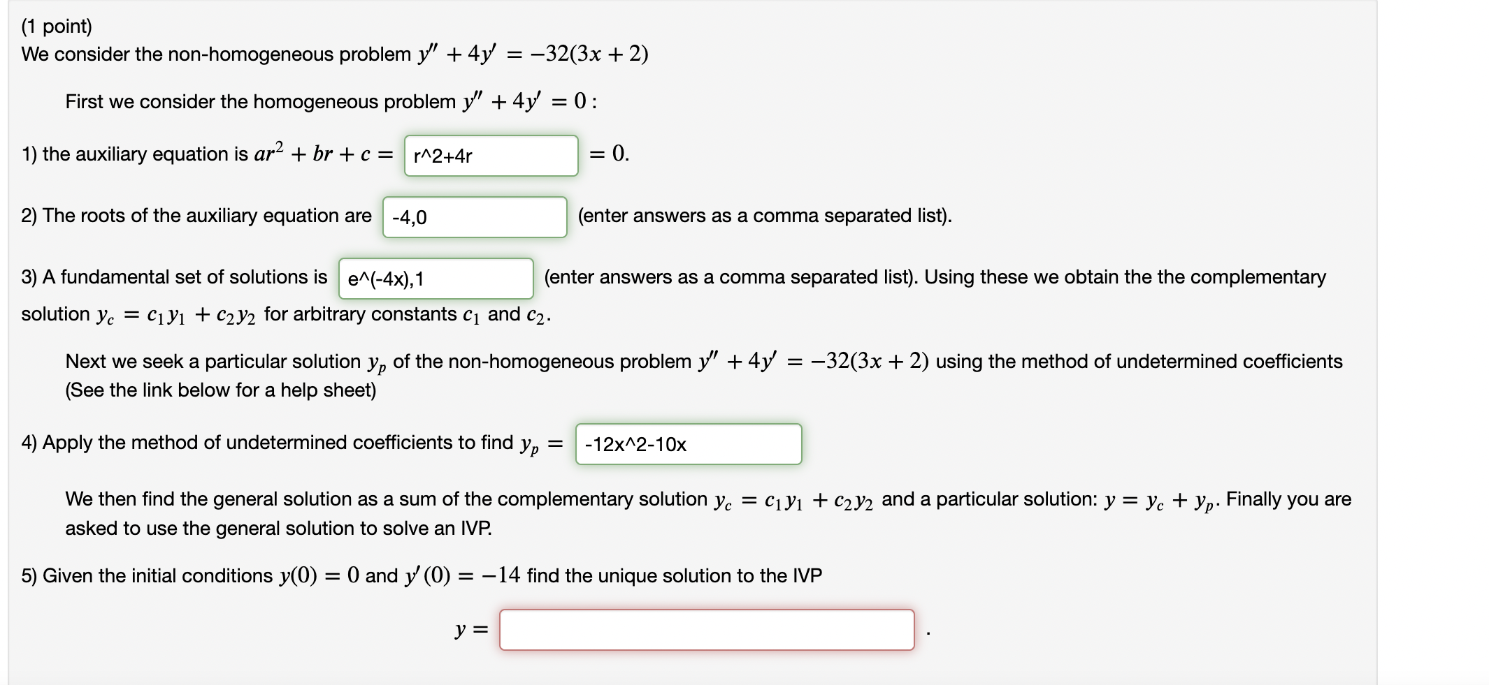 Solved (1 ﻿point)We consider the non-homogeneous problem | Chegg.com