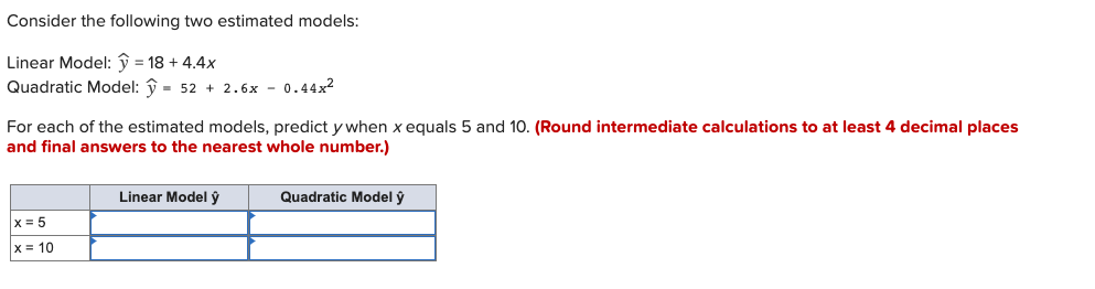 Solved Consider the following two estimated models: Linear | Chegg.com