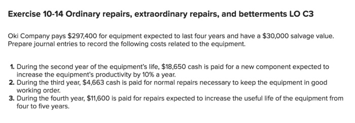 Solved Exercise 10-14 Ordinary repairs, extraordinary | Chegg.com