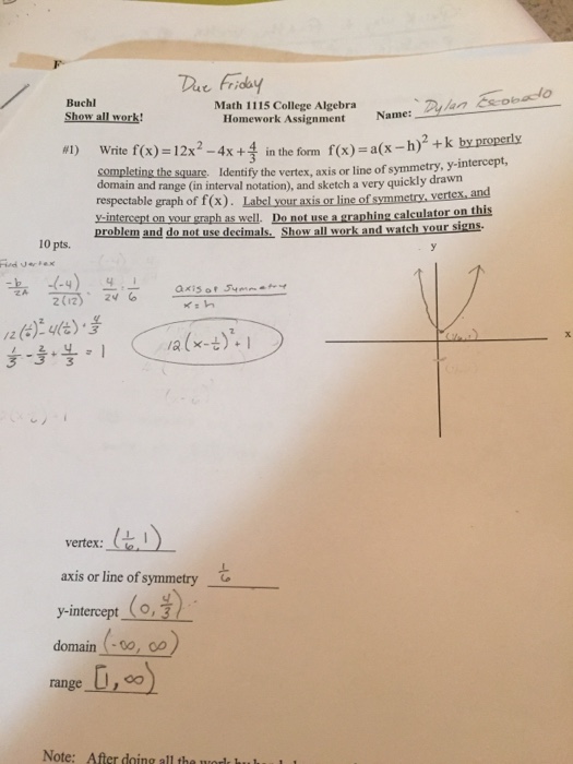 Solved Buchl Math 1115 College Algebra Homework Assignment | Chegg.com
