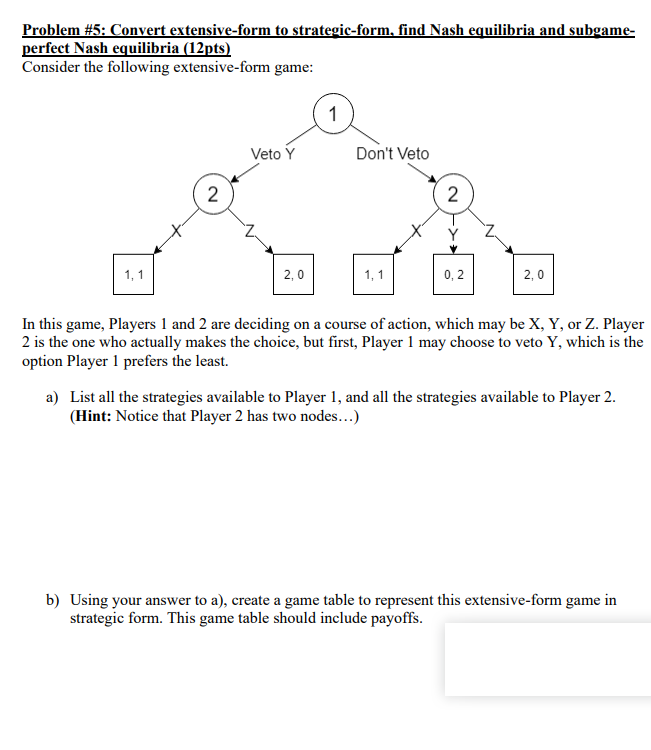 Solved Problem #5: Convert extensive-form to strategic-form, | Chegg.com