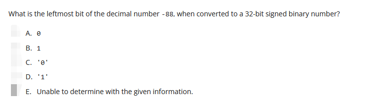 Solved What is the leftmost bit of the decimal number −88, | Chegg.com