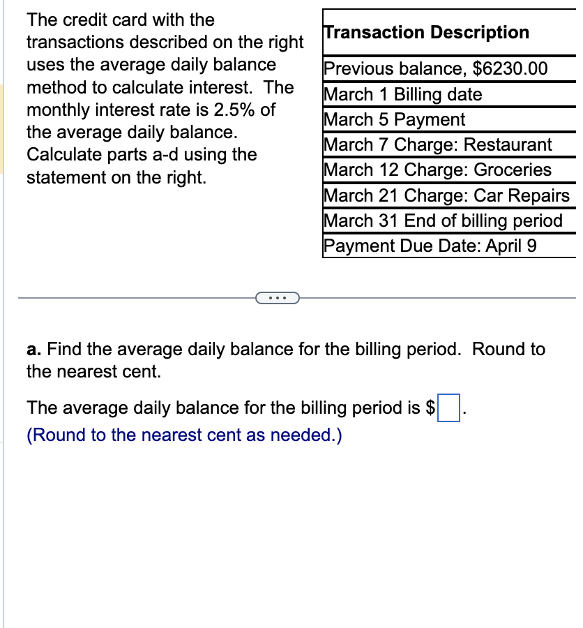 Solved The credit card with thetransactions described on the | Chegg.com