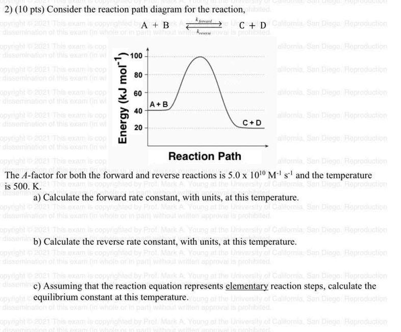 Solved 2)(10 pts) Consider the reaction path diagram for the | Chegg.com
