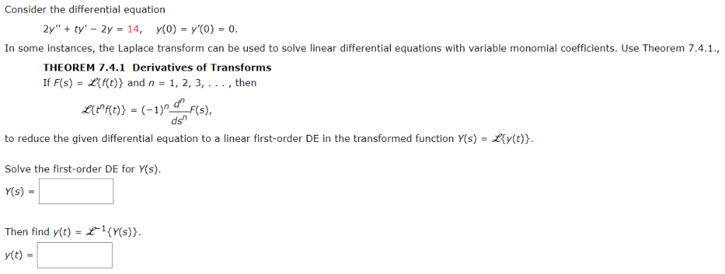 Solved Consider the differential equation 2y" ty' 2y 14, | Chegg.com