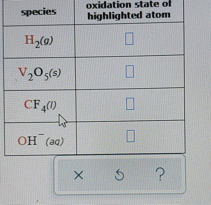 Solved species oxidation state of highlighted atom H2(9) | Chegg.com