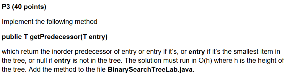 Solved Consider A Method For A Binary Search Tree That