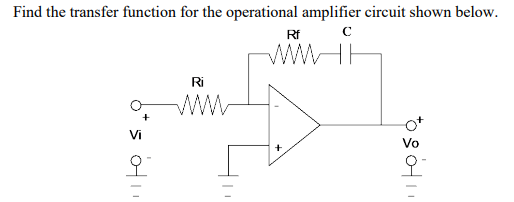Solved Find the transfer function for the operational | Chegg.com