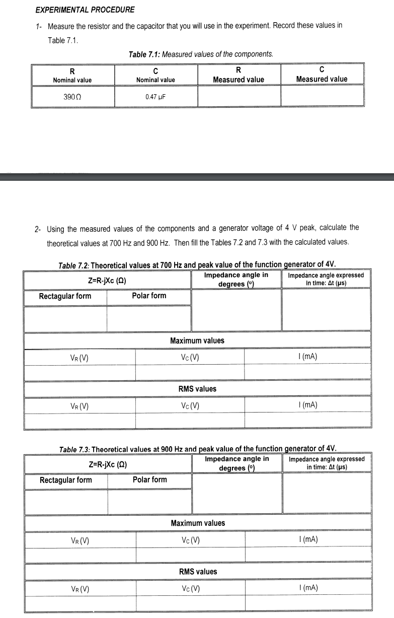 Solved EXPERIMENTAL PROCEDURE 1- Measure the resistor and | Chegg.com